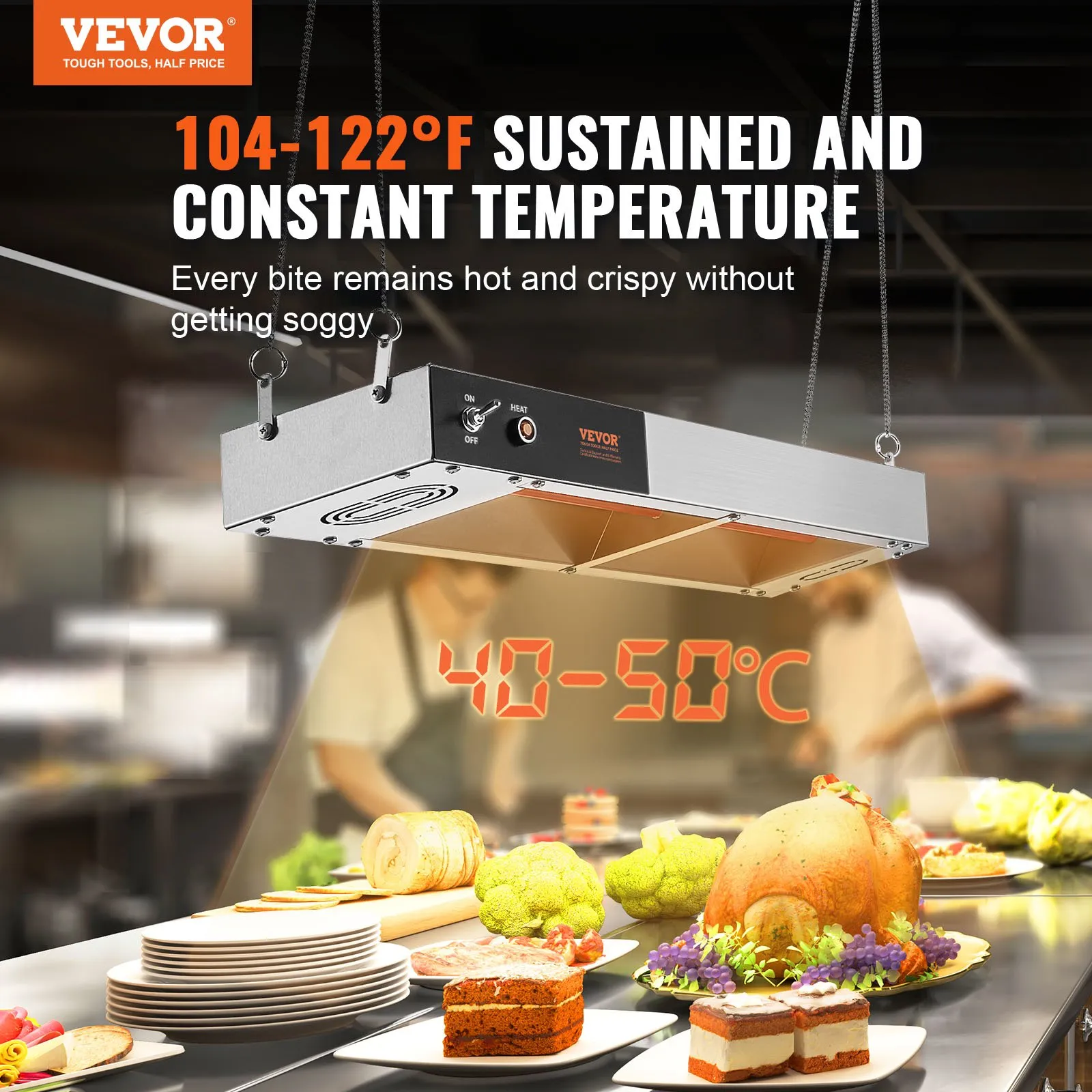VEVOR French Fry Food Warmer, 750W Commercial Strip Food Heating Lamp ...